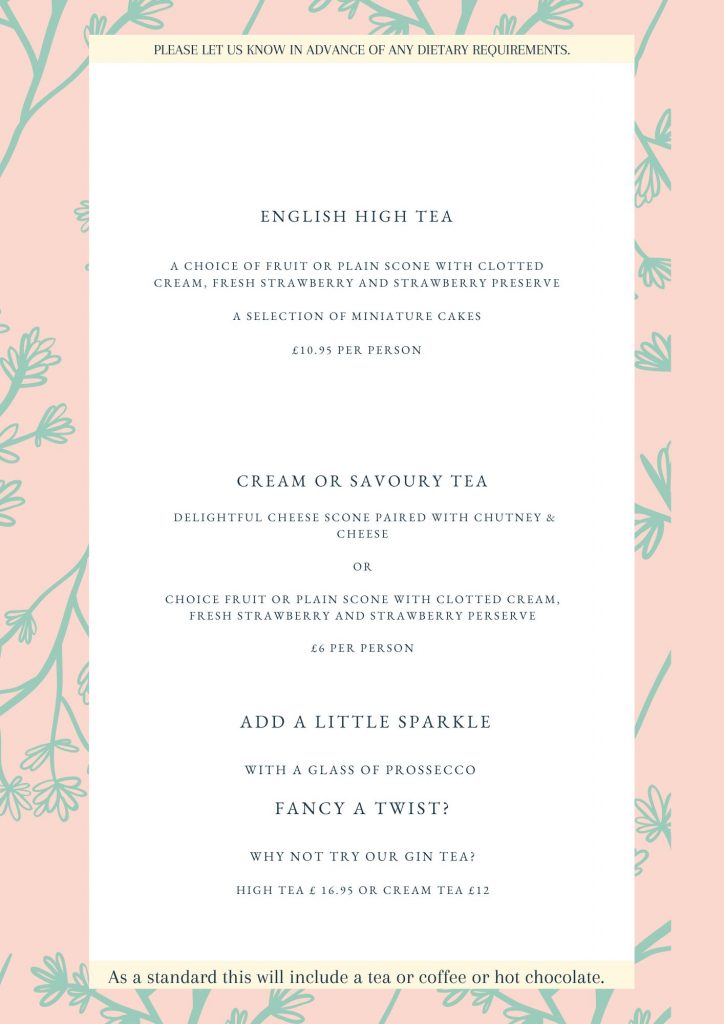 Afternoon Tea Menu – The PEWSHAM